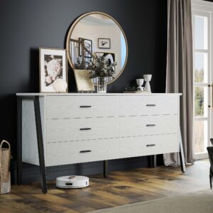 LIKIMIO 59" 6 Drawer Dresser for Bedroom, Wood Dressers & Chests of Drawers with Metal Frame, Large Storage Cabinet, Closet, Hallway, White Dresser