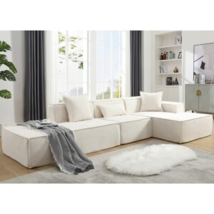 129" L-Shape Modular Sectional Sofa Couch—Comfy Modern Minimalist Upholstered Corn Cloud Couches for Living Room Apartment, Deep Seat, No Assembly Required (Beige, Right Facing Chaise)