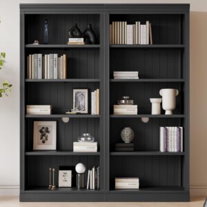 modern 83" tall bookshelf suite, 5 tier bookshelf with adjustable shelves, storage organizer for cds/books/movies, free standing wood book shelves suite for living room study room office, black