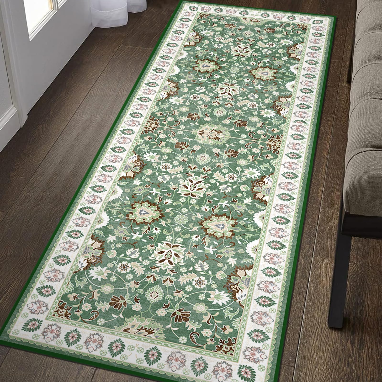 Runner Rug for Hallways Kitchen Runner Rug Washable 2'x 6' Non-Slip, Floral Rubber Backing Non Shedding Soft Carpet Runners for Indoor Entryway Bedroom Bedside