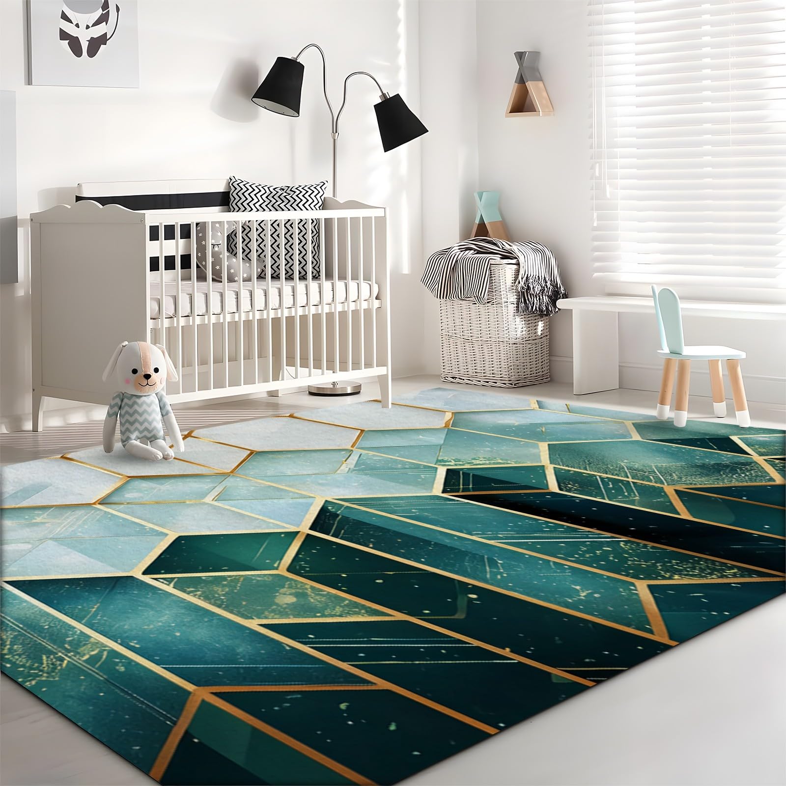 Area Rug 5x7 Rugs for Kids Bedroom, Rectangular Geometric Marble Texture Green Soft Faux Wool Non Slip Non Shedding Rug Low Pile are Not Stumbling for Office Living Room End Table Nursery Door Mat