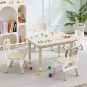 doreroom kids table and 4 chairs set, height adjustable (17.7"-26.1") toddler table and chair set, multi-activity table with graffiti desktop, children’s table and chairs for classroom, home & daycare