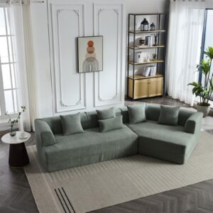 large modular sofa sectional couch, 126.77" l-shape upholstered modern minimalist cloud sofas couch, 28" deep seat free combination corner couchesfor living room apartment, dark green plush boucle