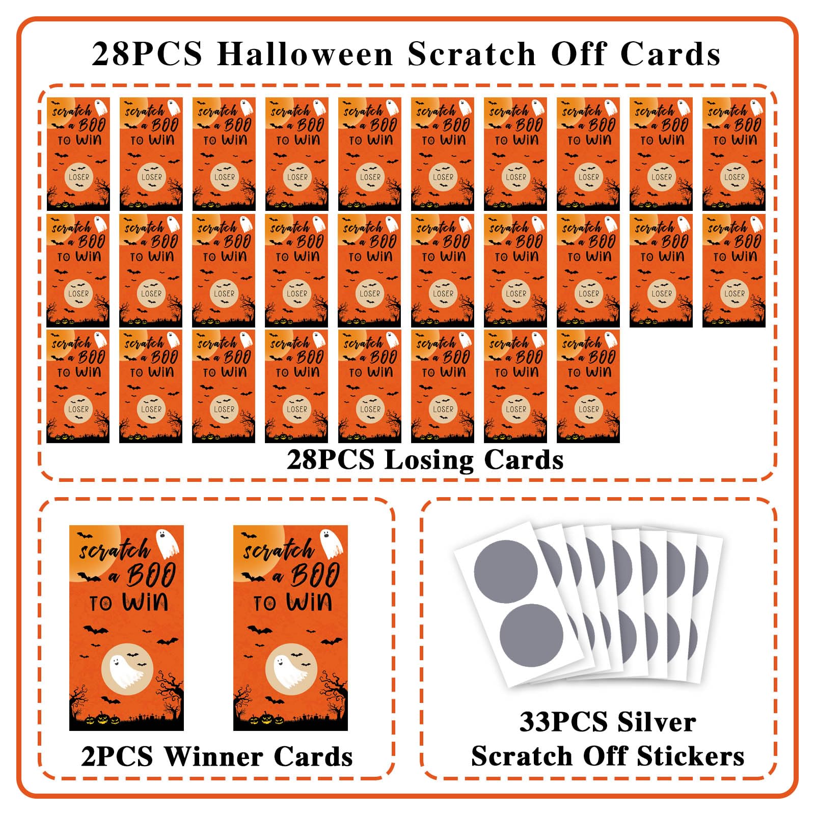 JUESMOS Halloween Scratch Off Cards 30Pcs Spooky Ghost Halloween Party Scratch Off Game Cards Funny Halloween Activity for Groups Kids Adults Halloween Baby Shower Birthday Party Game Favor Supplies