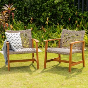 idzo liberte 500lbs capacity acacia outdoor club chairs set of 2, fsc teak finish wood patio furniture sets with upgraded 2000hours uv resistant wicker