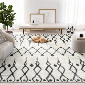 abani viva cream black area rug - 8 x 10 - for living room, bedroom, dining - modern moroccan tribal design - soft, durable, and easy to clean