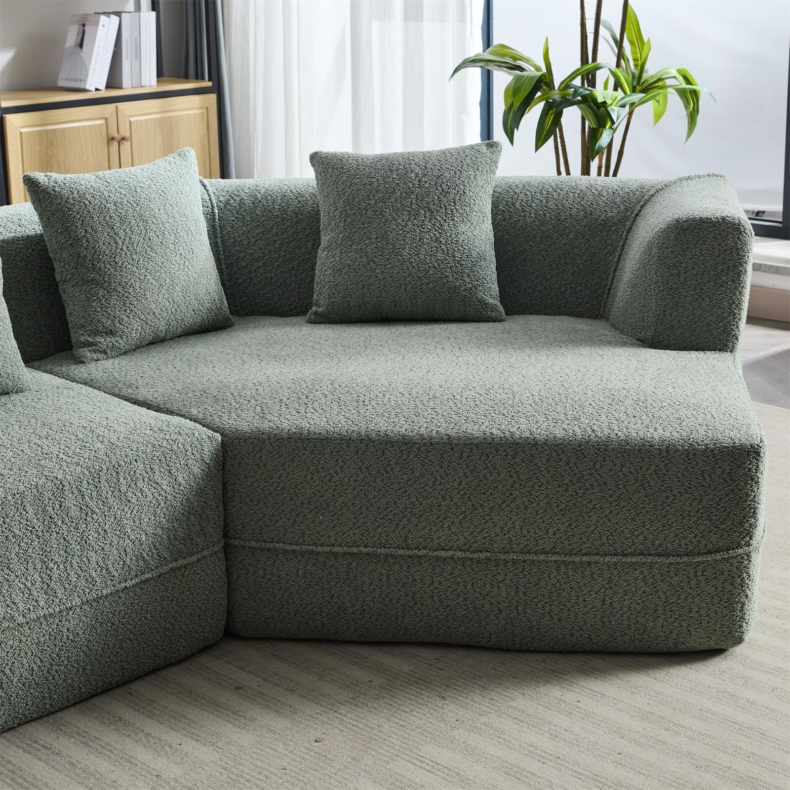 Large Modular Sofa Sectional Couch, 126.77" L-Shape Upholstered Modern Minimalist Cloud Sofas Couch, 28" Deep Seat Free Combination Corner Couchesfor Living Room Apartment, Dark Green Plush Boucle