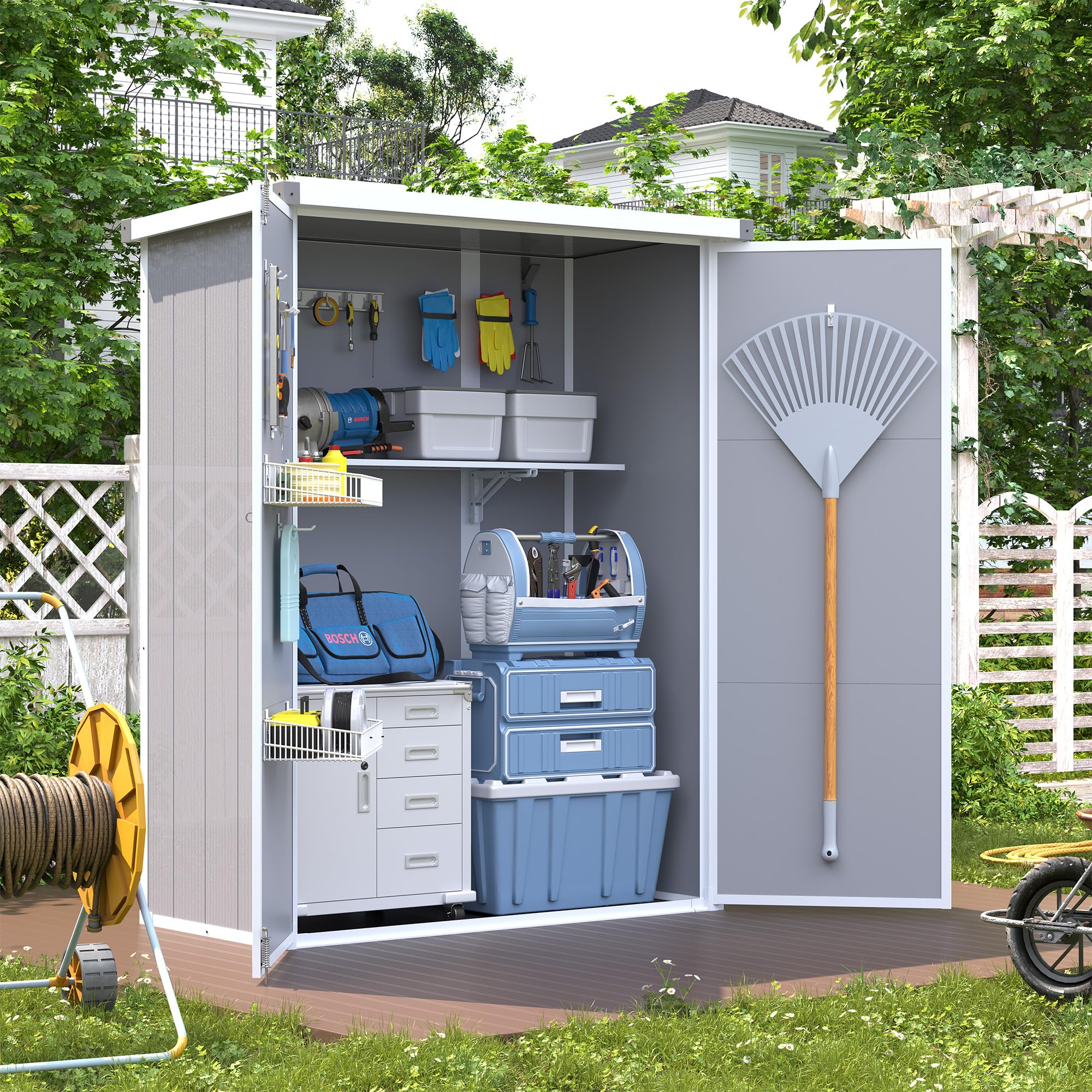 VONZOY 38Cu.ft Resin Vertical Storage Shed,Sturdy Plastic Construction,Waterproof Resin Outdoor Storage Shed with Adjustable Shelving Brackets and Reinforced Floor, Extra-Large Shed for Garden