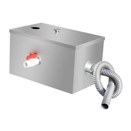 FLCPJGV Stainless Steel Grease Trap, Commercial Grease Trap for Cafe, Kitchen Restaurant, 40x25x25cm