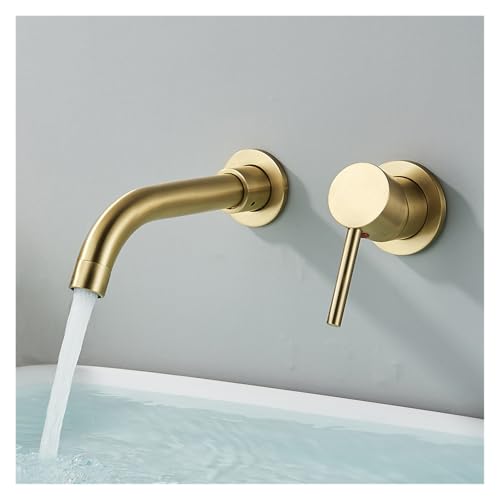 Bathroom Basin Faucet Brushed Concealed Wall-Mounted Faucet 360 Degree Rotating Single Handle hot and Cold Water Bath Mixer Faucet(Golden)