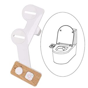 Toilet Bidet Attachment with 7/8 Copper Tpiece, Wood Grain Button, Double Nozzle Bidet Attachment for Sanitary and Feminine Laundry