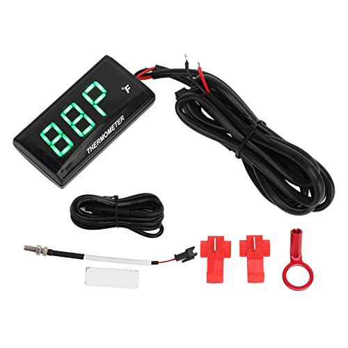 LCD Motorcycle Thermometer Ultra Thin Waterproof Water Temp Meter with 10MM Sparking Plug Adapter DC12V (Green)