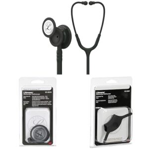 3m littmann classic iii monitoring stethoscope kit with spare parts and id tag. 5803, black tube, stem and headset, stainless steel black-finish chestpiece