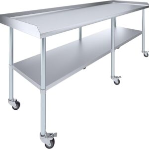 Express KitchQuip Commercial Work Table with Backsplash and Sidesplashes with Casters | NSF (Stainless Steel Table with Sideguards + casters) (96" Long x 30" Deep)