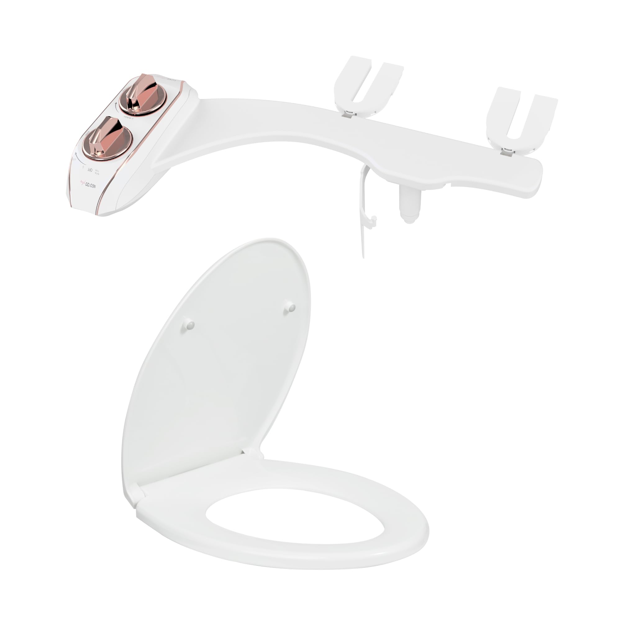 LUXE Bidet NEO 120 Plus Rose Gold and LUXE Elongated Toilet Seat Bundle