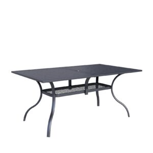 crownland outdoor patio dining table, 60" x 37"rectangle metal patio table with 1.57" umbrella hole, outdoor furniture dining table for 6-8 person, for backyard, garden, classic black