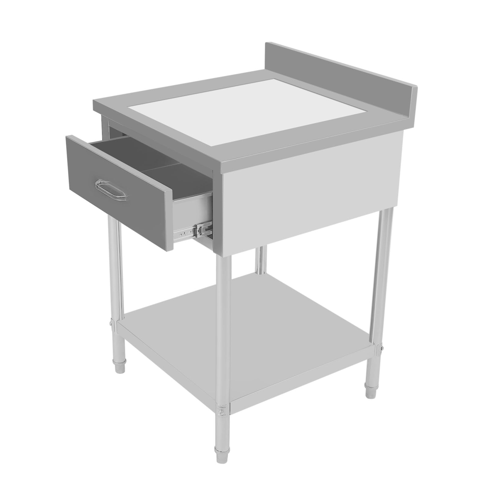 CUBELLIN Commercial Food Prep Workstation 24" X 24" Stainless Steel Kitchen Work Table with Drawer & Backsplash Heavy Duty Worktable Workstation Adjustable Feet Height Workstation