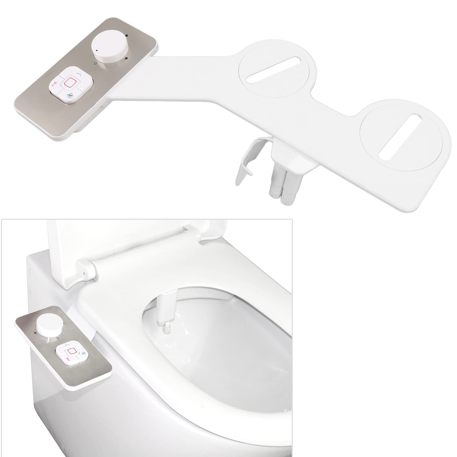 Slim Bidet Toilet Seat Attachment, Nonelectric, Dual Nozzle, SelfCleaning, Feminine Butt Wash Bidet Attachment, 7/8 TPiece