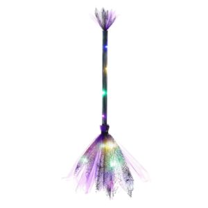 halloween witch broom with led light, witch broomstick light up witch broom decor cosplay props costume accessories (purple)