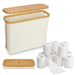 toilet paper storage,toilet paper basket with bamboo lid,bathroom toilet paper storage organizer,free standing toilet paper holder up to 9 mega rolls,toilet paper storage box container with handle