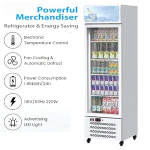 GarveeLife Commercial Merchandiser Refrigerator, 11.5 Cu.Ft,320L Beverage Refrigerator Cooler Merchandiser, Glass Door Display Refrigerator Upright Fridge With 4 Adjustable Shelves, Lightbox for Shop