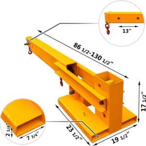 BestEquip Forklift Jib Boom Crane, Heavy Duty Fork Mounted Telescoping Crane Jib Boom 6000lbs/3T Capacity, Forklift Mobile Crane with 2 Hooks for Warehouse or Factories