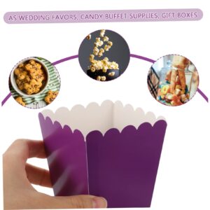 GRIRIW 50pcs Boxes Popcorn Box Kraft Paper Container Popcorn Cups Cardboard Candy Container Snack Containers Snack Candy Popcorn Buckets for Theater Snack Bag Purple 250g White Cardboard