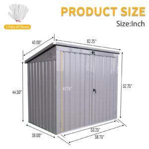 Outdoor Trash Can Storage, Storage Shed for 2 Trash cans and Tools, Waterproof Garbage Bin shed, Metal Trash Can Storage Shed Outdoor for Garden Yard (Grey)