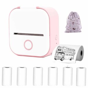 nwowpl thermarote mini printer, mini sticker printer, thermarote wireless thermal printer, portable mini printer pocket sticker printer, thermal inkless photo printer for study, work, plan (pink)