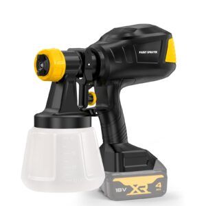 cordless paint sprayer compatible with dewalt 20v max battery, electric paint sprayer with 1200ml container, 4 nozzles, 3 patterns for ceiling, fence, cabinets (battery not included)