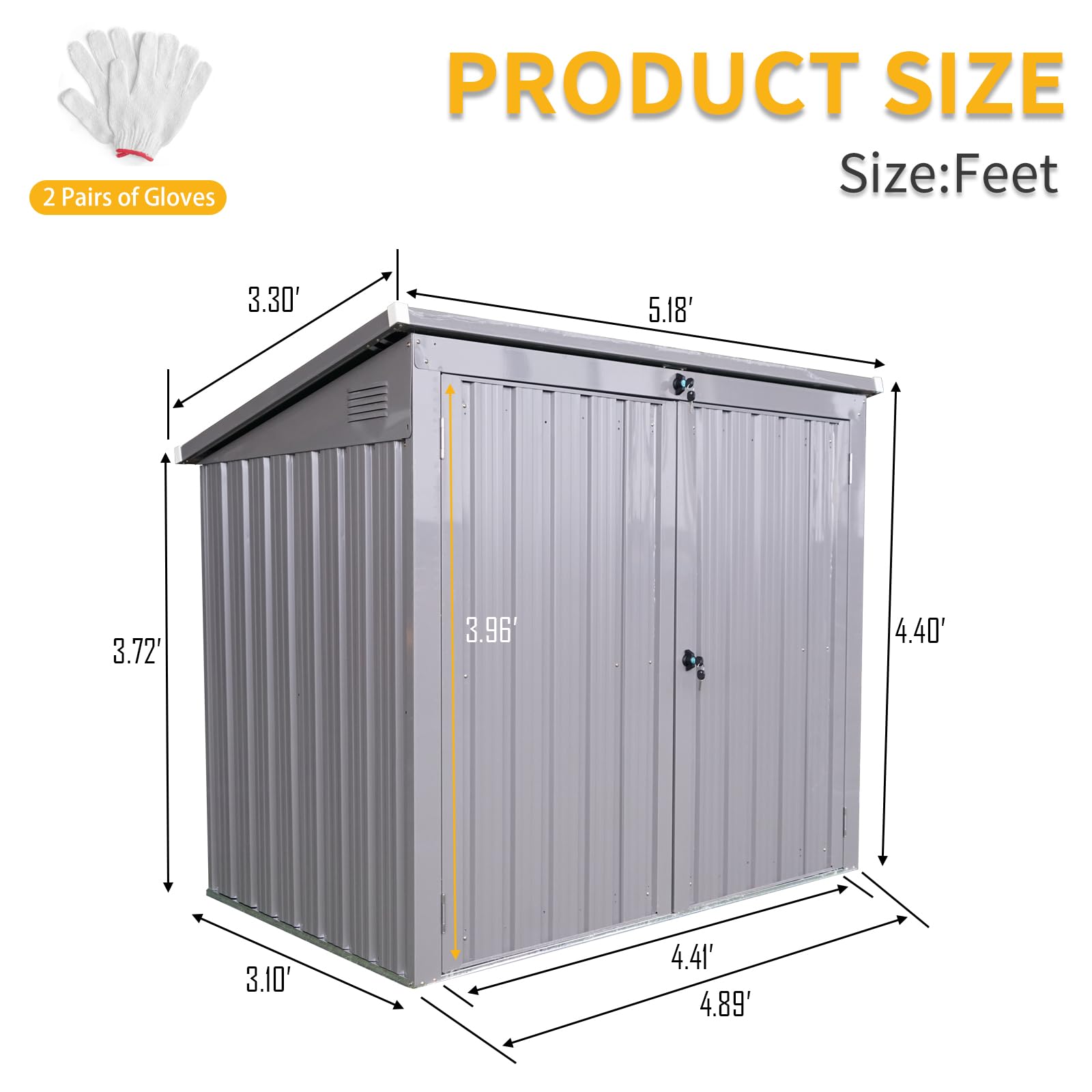 Outdoor Trash Can Storage, Storage Shed for 2 Trash cans and Tools, Waterproof Garbage Bin shed, Metal Trash Can Storage Shed Outdoor for Garden Yard (Grey)