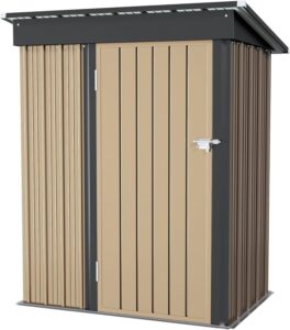 furniwell outdoor storage shed, metal garden sheds outdoor storage house with single lockable door for backyard patio lawn (brown, 5 x 3 ft)