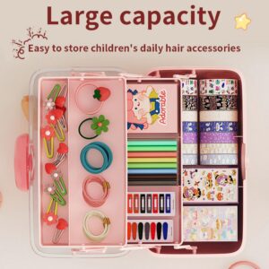 Gujuja Cute Hair Accessories Storage Box Lockable Three-layer Folding Craft Organizers and Storage for Girls Headbands Clips Ties Baby Girl Supplies