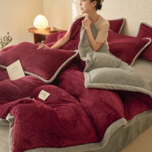 Fluffy Comforter Cover Set - Winter Duvet Cover Full Size, Red Plush Quilt Cover, 3 Pieces,1 Duvet Cover (80"x90") with Zipper Closure & 2 Pillow Shams, Comforter Not Include (Full (80"x90"), 03)