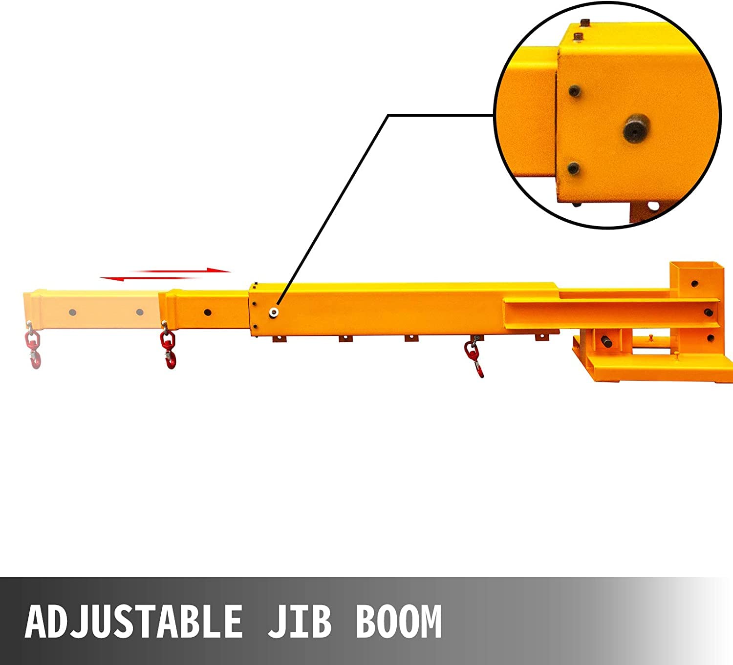 BestEquip Forklift Jib Boom Crane, Heavy Duty Fork Mounted Telescoping Crane Jib Boom 6000lbs/3T Capacity, Forklift Mobile Crane with 2 Hooks for Warehouse or Factories