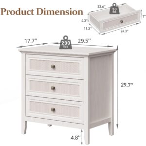 RoyalCraft White Dresser for Bedroom Set of 2, Boho Tall Dresser with 3 Rattan Decorated Drawers, Modern Wood Chest of Drawers for Closet, Living Room, Hallway, Entryway