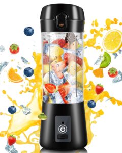 portable blender, personal blender usb rechargeable, mini blender for shakes and smoothies, strong cutting power with 6 blades, 380ml traveling fruit veggie juicer cup for home, sport, office, camping