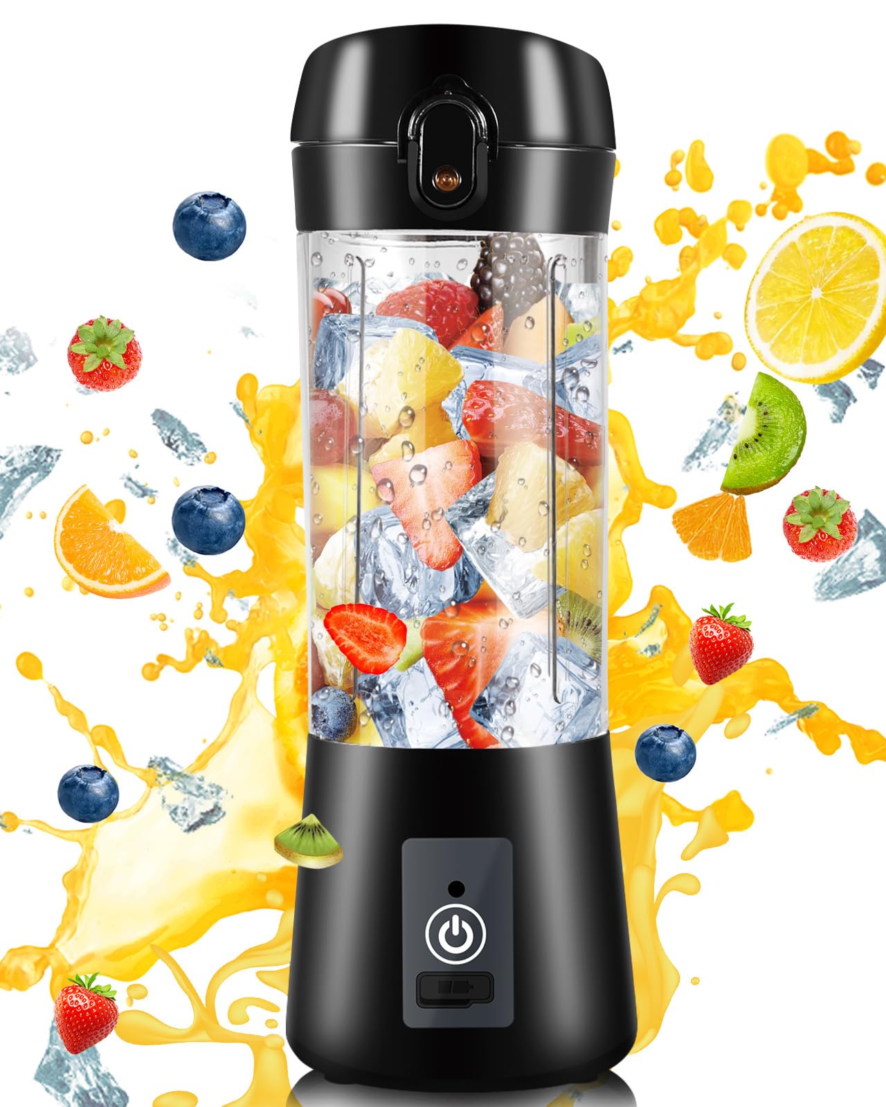 Portable Blender, Personal Blender USB Rechargeable, Mini Blender for Shakes and Smoothies, Strong Cutting Power with 6 Blades, 380Ml Traveling Fruit Veggie Juicer Cup for Home, Sport, Office, Camping