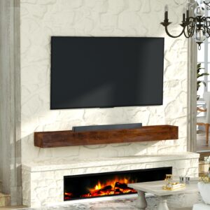 LOVMOR Floating Fireplace Mantel-60in Wood Mantels for Over Fireplace,Wall Mount Fireplace Mantel Shelves,Natural Mantels Over Fireplace | 60" x 8" x 5"-Wood Brown