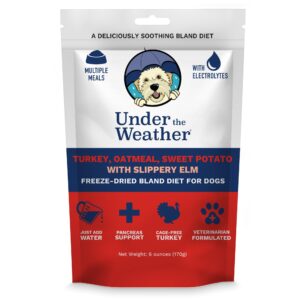 under the weather bland diet for dogs | easy to digest stomach support for sick dogs | contains electrolytes, all natural | 1 pack - turkey, oatmeal, sweet potato & slippery elm for dogs - 6oz