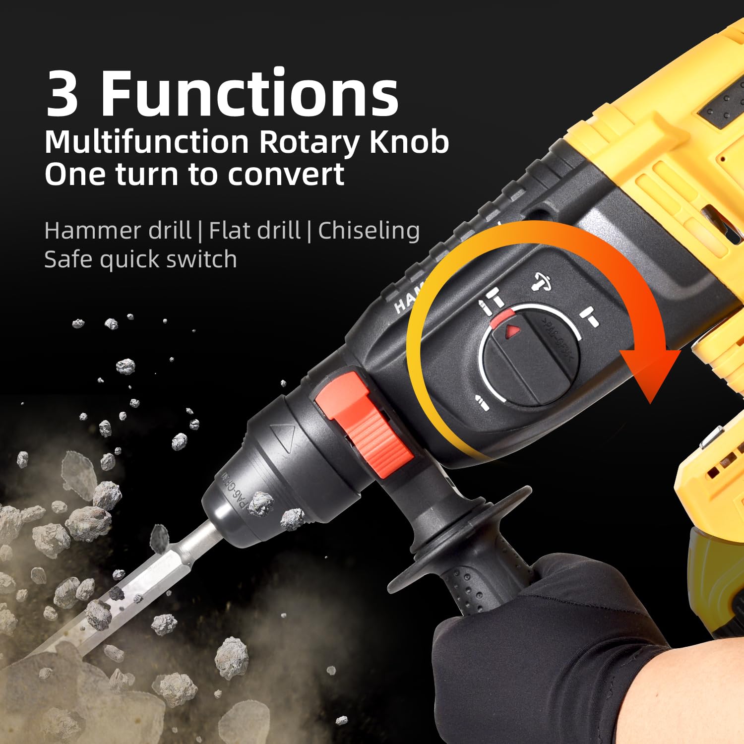 Rotary Hammer Drill Compatible with Dewalt 20V MAX Battery(NO Battery) SDS-Plus Rotary Hammer Drill with Heavy Duty Safety Clutch,3 Functions and 5 Drill Bits for Concrete, Masonry, Wood, Metal