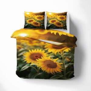 Epzthxlyr Sunflower Duvet Cover Queen Size, Sunshine Flowers Bedding Set 3 Pieces Set, Soft Microfiber, with Zipper and Corner Ties, Botanical Flower Comforter Cover 1 Duvet Cover + 2 Pillow Cases