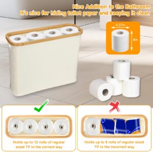 Toilet Paper Storage,Toilet Paper Basket with Bamboo Lid,Bathroom Toilet Paper Storage Organizer,Free Standing Toilet Paper Holder Up to 9 Mega Rolls,Toilet Paper Storage Box Container with Handle