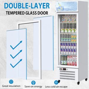 GarveeLife Commercial Merchandiser Refrigerator, 11.5 Cu.Ft,320L Beverage Refrigerator Cooler Merchandiser, Glass Door Display Refrigerator Upright Fridge With 4 Adjustable Shelves, Lightbox for Shop