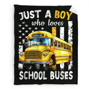 boys blanket gifts, school bus throw blankets for kids teens, 40x50 inches cute throws for truck lovers - black soft fuzzy car blankets for sofa couch bed