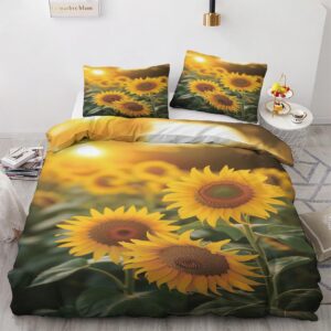 epzthxlyr sunflower duvet cover queen size, sunshine flowers bedding set 3 pieces set, soft microfiber, with zipper and corner ties, botanical flower comforter cover 1 duvet cover + 2 pillow cases