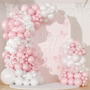 146 pcs coquette birthday decorations pink bow balloons arch kit, bow balloons coquette pink and white balloons garland, pink bow party decoration for birthday baby shower wedding