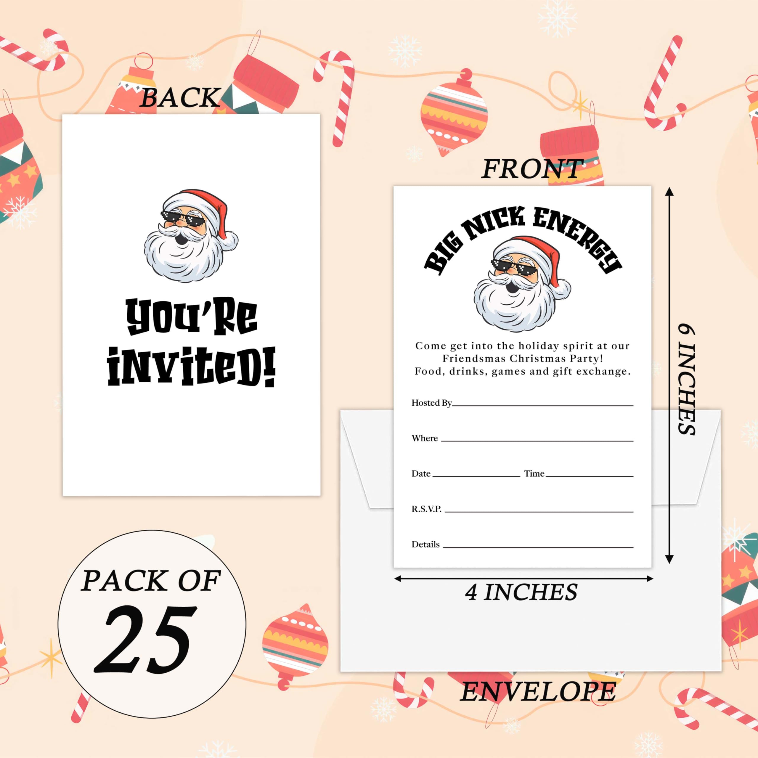 Beshoul Christmas Party Invitations with Envelopes (25-Count) - Funny Santa Invite Cards for Bridal Shower Baby Shower Birthday Party Celebration Supplies - C15