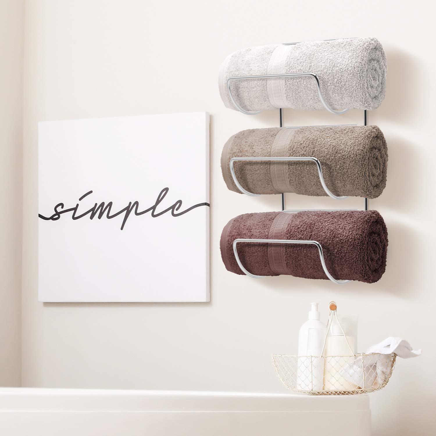 Sorbus Towel Holder for Bathroom Wall - 12 Level Wall Mounted Towel Rack Shelves for Rolled Bath Towels, Washcloths, Linen - Hanging Towel Racks for Bathroom, Spa, Salon, Towel Storage Organizer