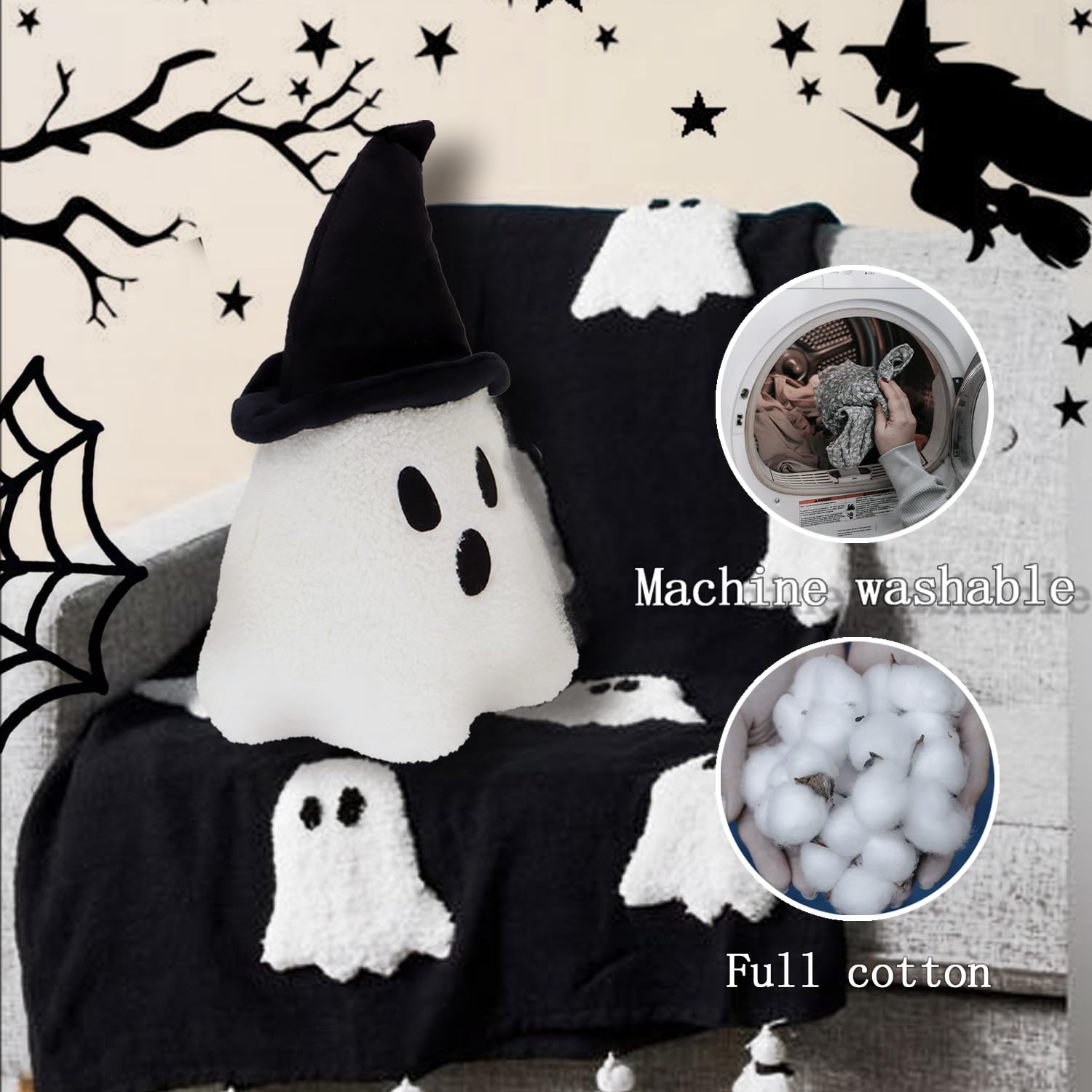 LXSLFY 2024 New Halloween Ghost Plush – Adorable Soft Ghost Pillows, Perfect for Spooky and Decorations, Ideal for Cozy Home and Party Decoration